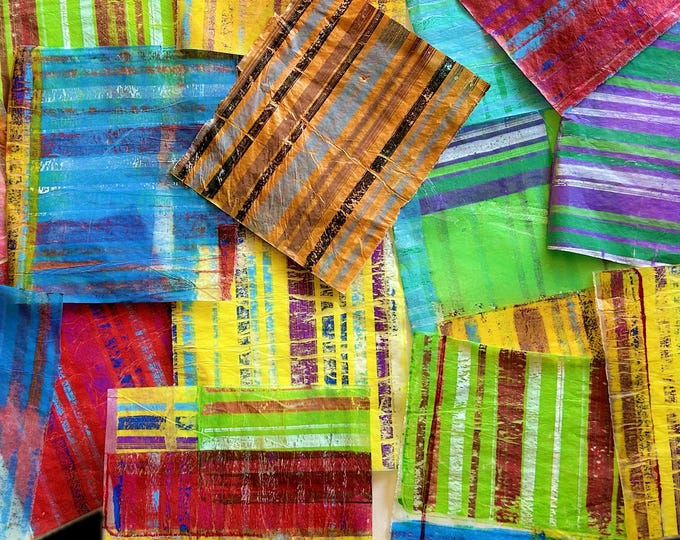 Striped Gelli Prints on Deli Paper, Lightweight Collage Paper for Mixed ...