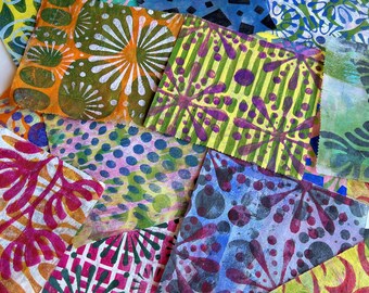 Gelli Prints on Deli Paper, Layered Designs, Hand Painted Collage Paper ...
