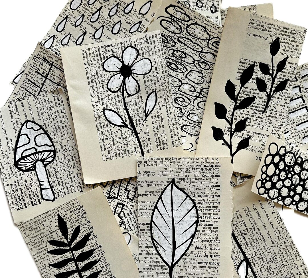 Collage Fodder, 20 Pieces of Black and White Handmade Ephemera Drawings ...