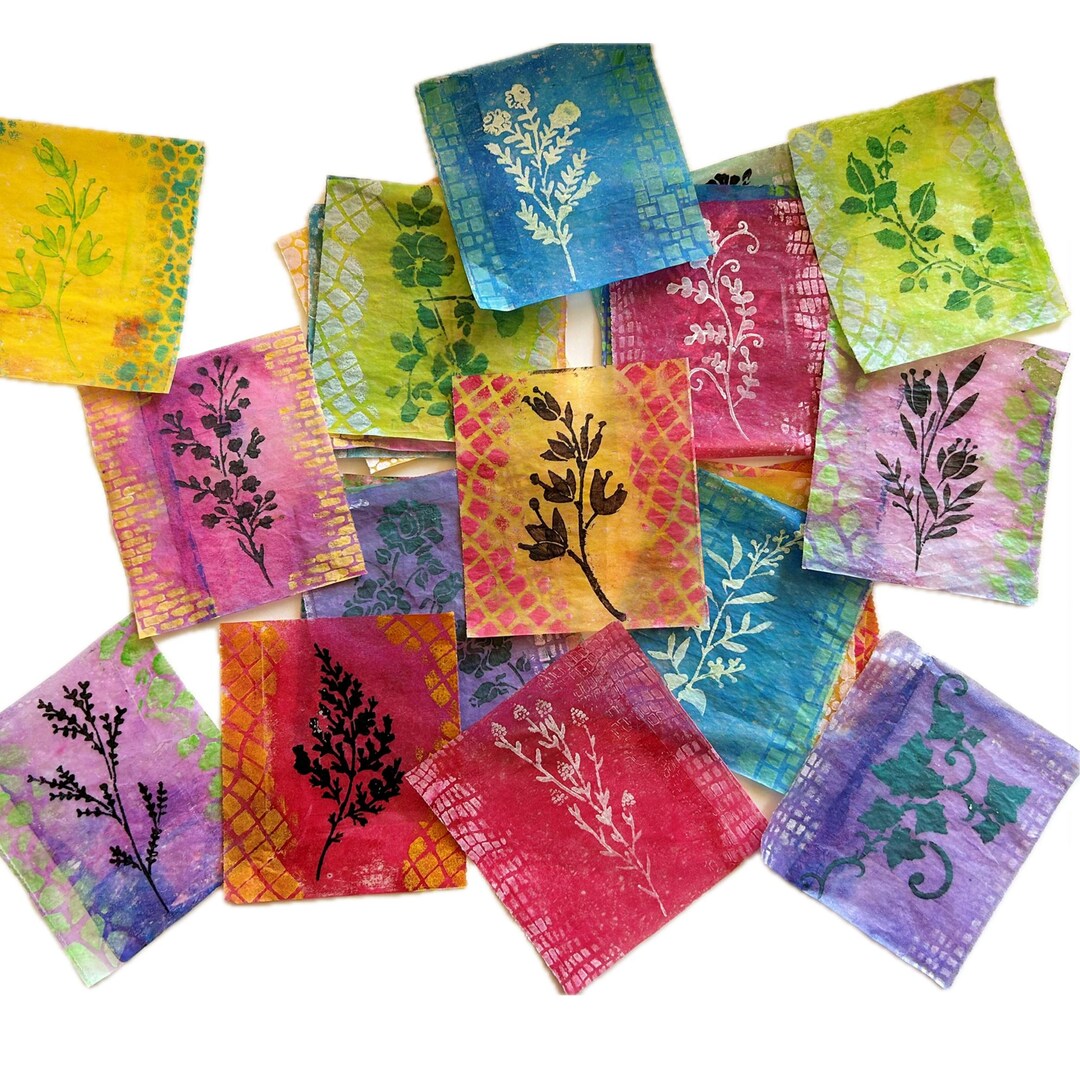 Botanical Gelli Prints on Deli Paper, Collage Paper Hand-painted ...