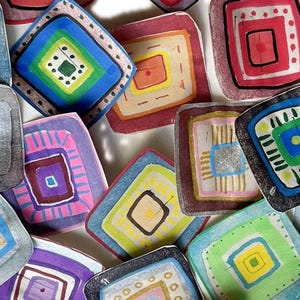 Paper Squares Collage Fodder, Small 2 Inch Colorful Handmade Drawn Cut ...