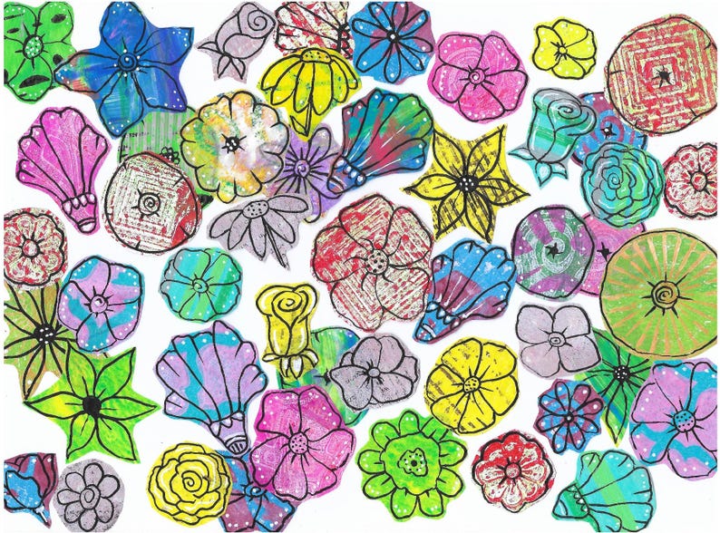 Flower Cut Outs Collage Fodder Handmade From Lightweight Deli Paper and ...