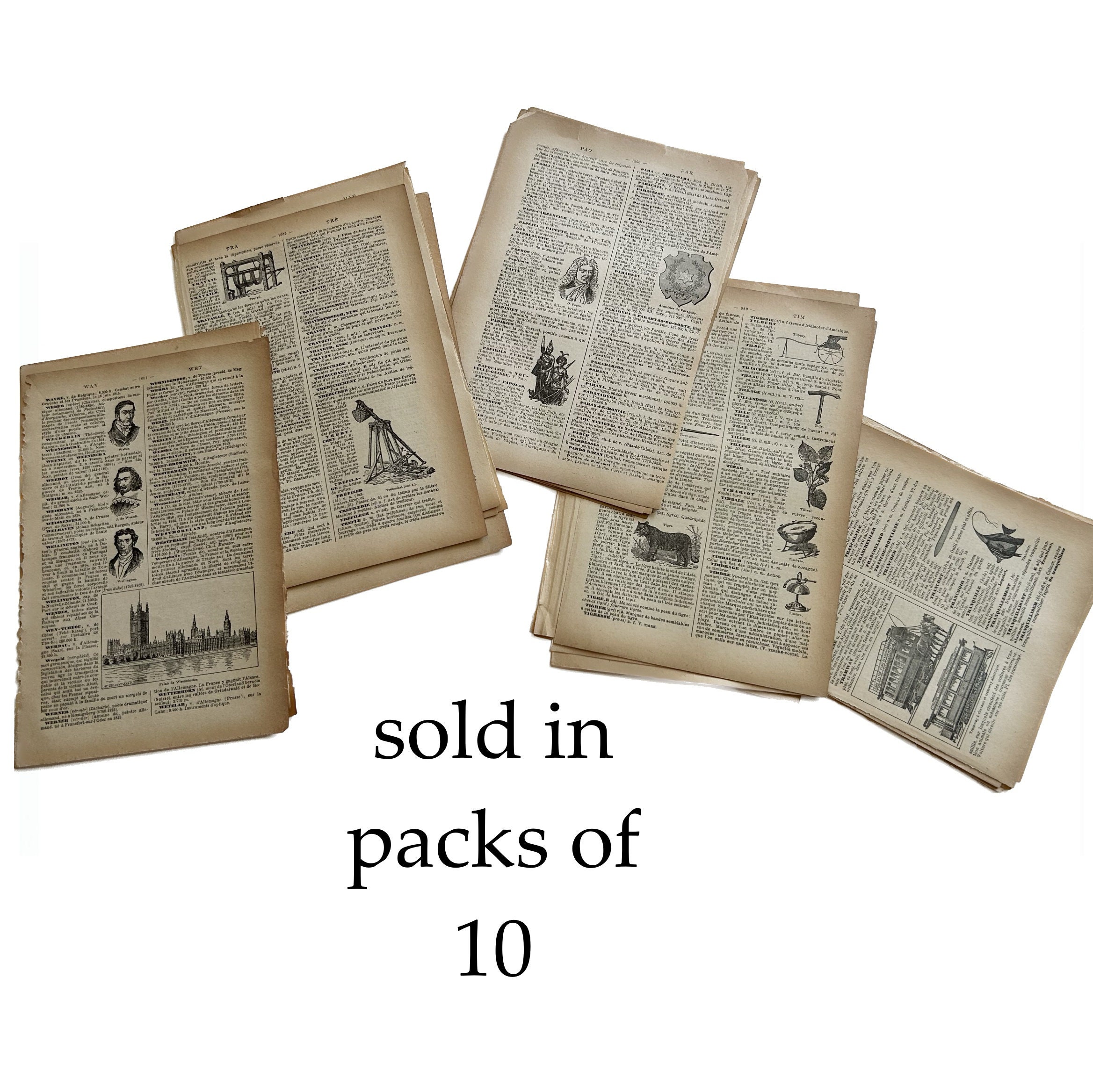 Antique Dictionary Pages (10 Sheets) for Collage, Mixed Media Art, Junk ...