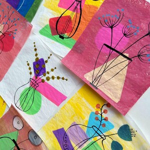 Retro Botanicals Collage Paper, Hand-painted Lightweight Deli Paper ...