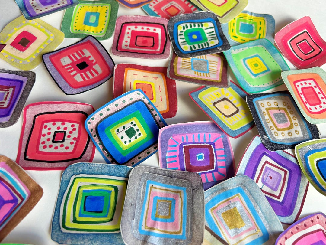 Paper Squares Collage Fodder, Small 2 Inch Colorful Handmade Drawn Cut ...