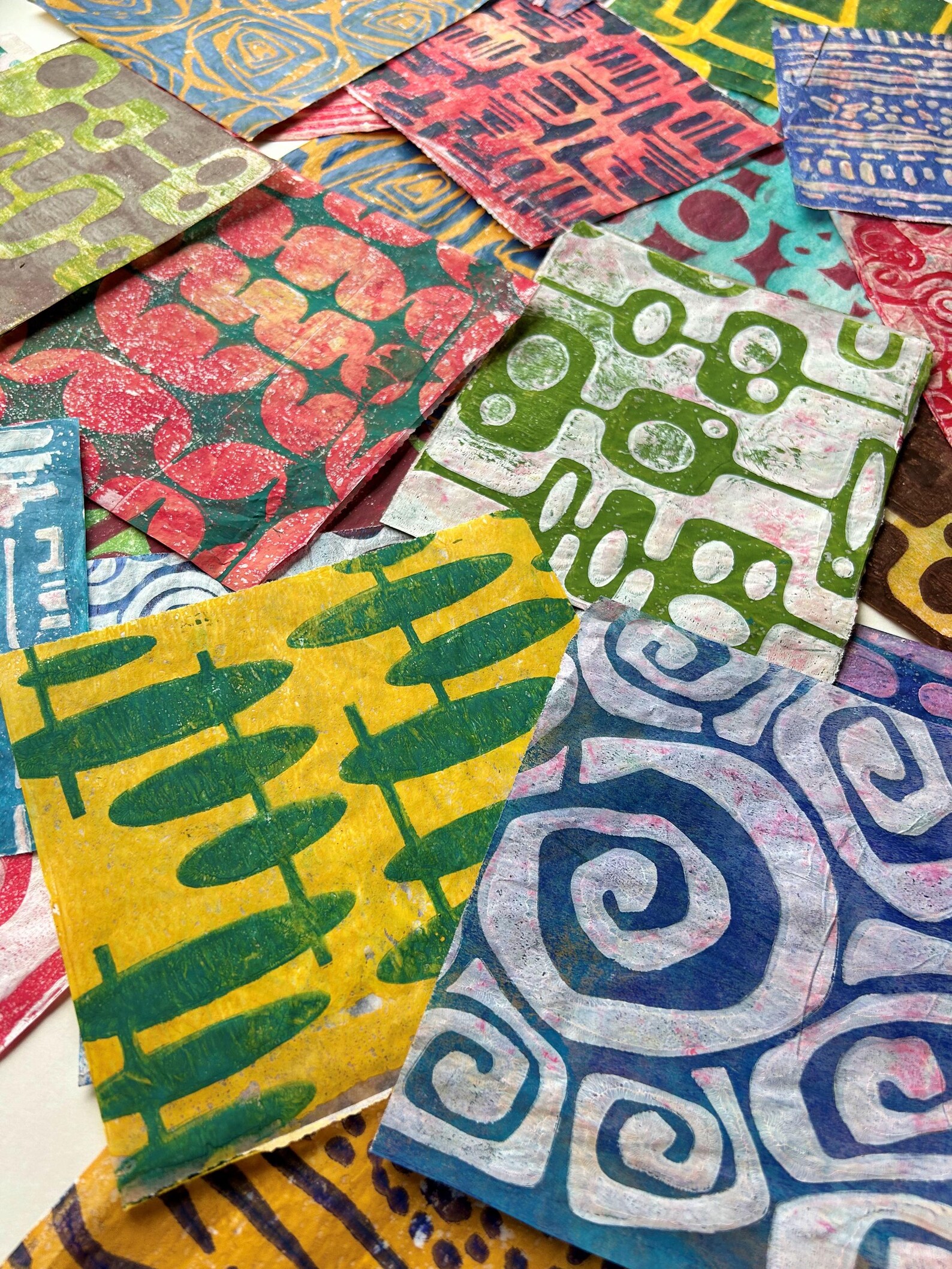 Gelli Prints on Deli Paper, Lightweight Collage Fodder, 5 X 6 Inches ...