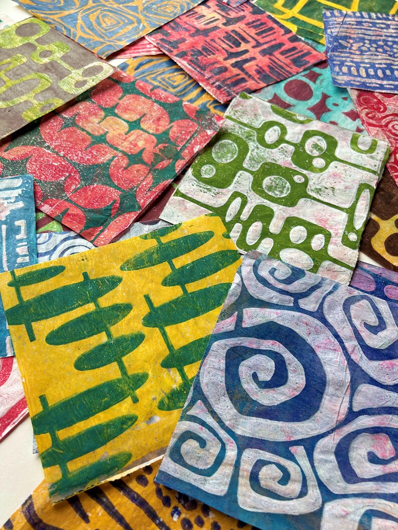 Gelli Prints on Deli Paper, Lightweight Collage Fodder, 5 X 6 Inches ...