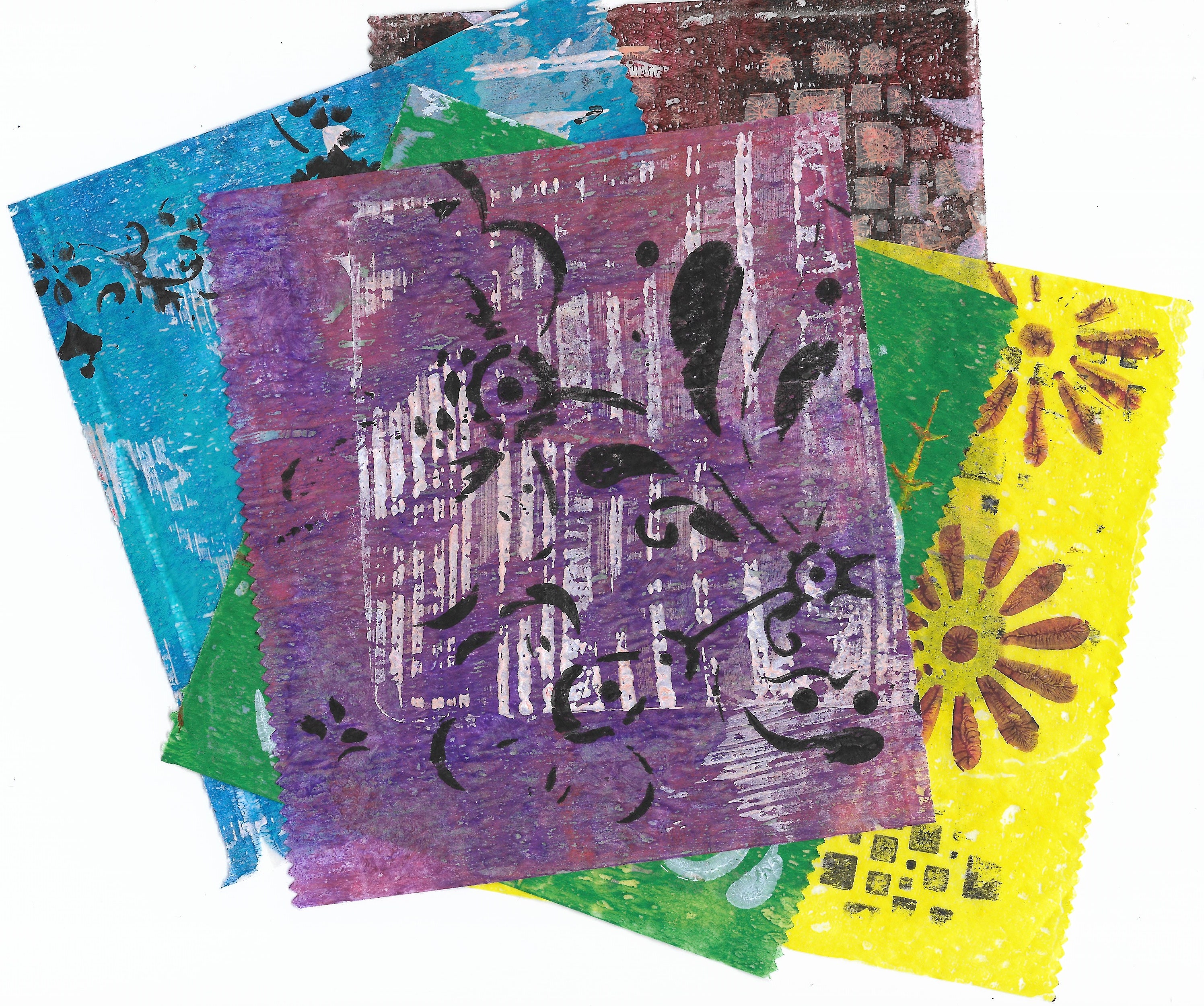 Hand-painted Collage Paper 5 Pack, Lightweight Deli Paper in Vivid ...