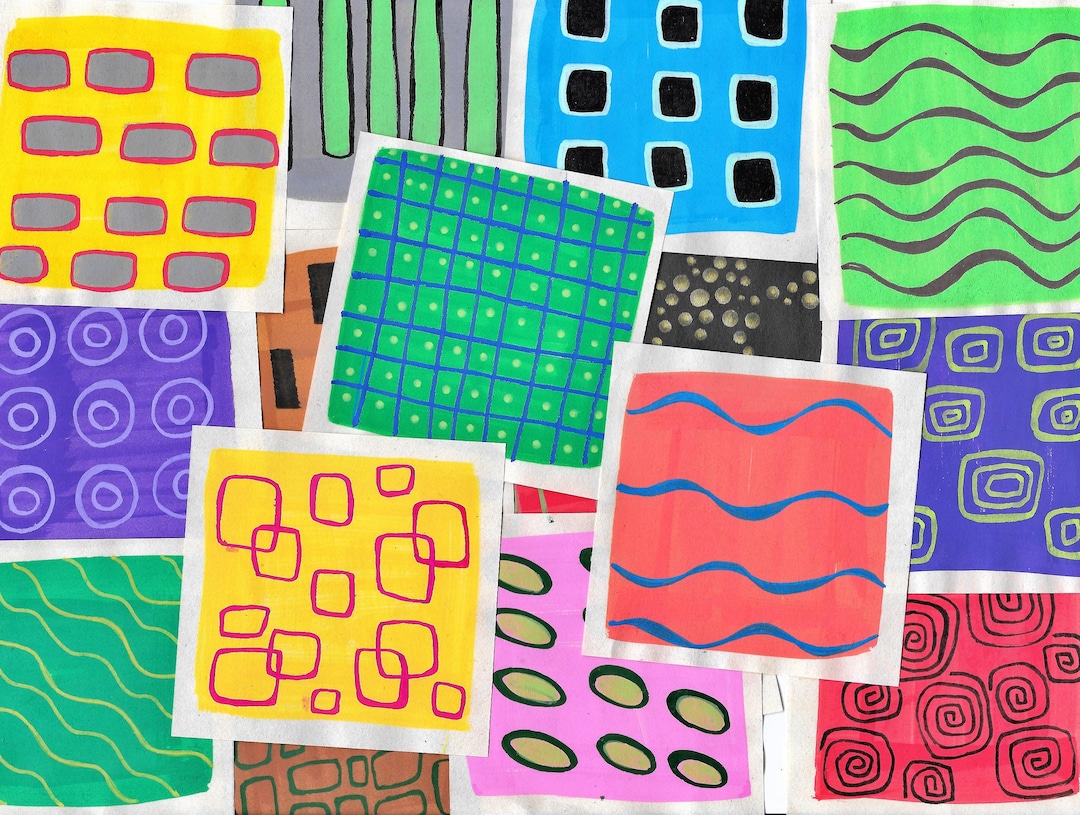 Paper Squares Collage Fodder, Small 3 Inch Colorful Handmade Drawn Cut ...