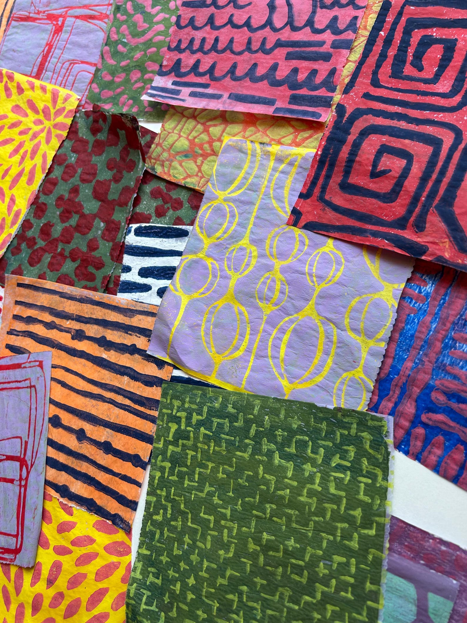 Gelli Prints on Deli Paper, Layered Designs, Hand Painted Collage Paper ...