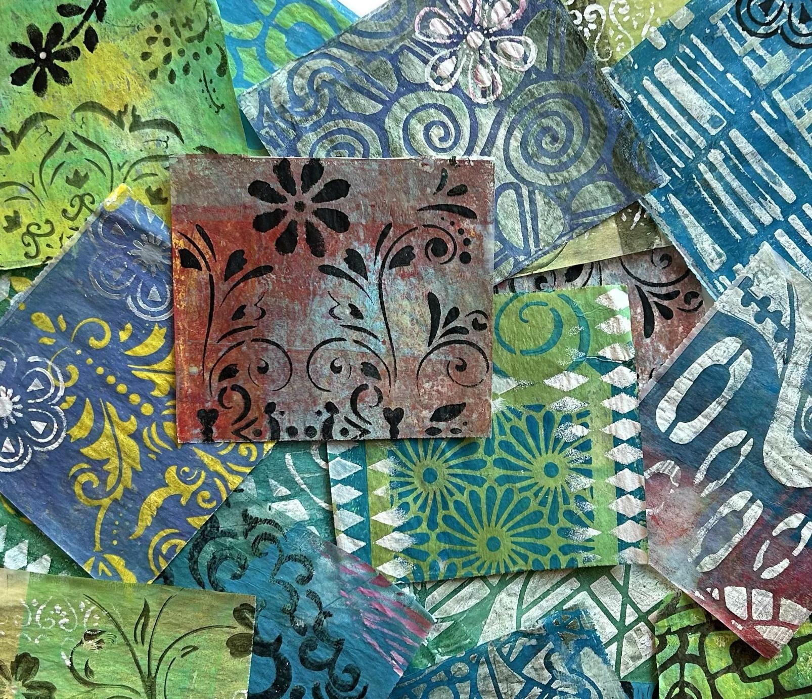 Cool Colors Collage Paper Packs, Hand-painted Lightweight Deli Paper ...