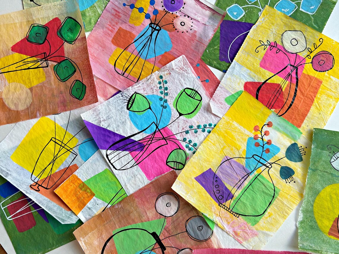 Retro Botanicals Collage Paper, Hand-painted Lightweight Deli Paper ...