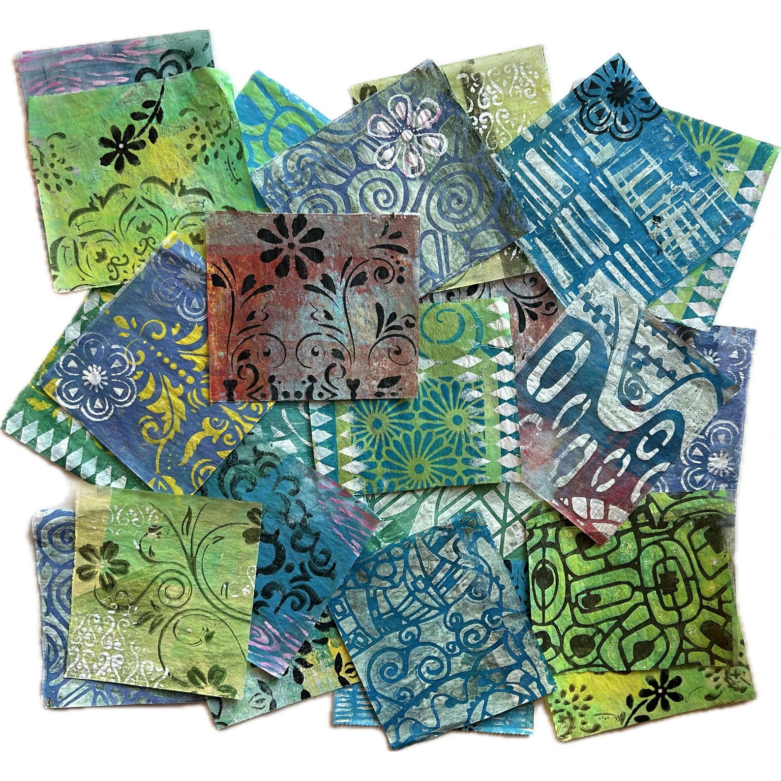 Cool Colors Collage Paper Packs, Hand-painted Lightweight Deli Paper ...