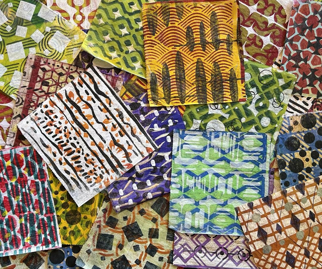 Gelli Prints on Deli Paper, Layered Designs, Hand Painted Collage Paper ...