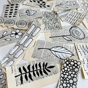 Collage Fodder, 20 Pieces of Black and White Handmade Ephemera Drawings ...