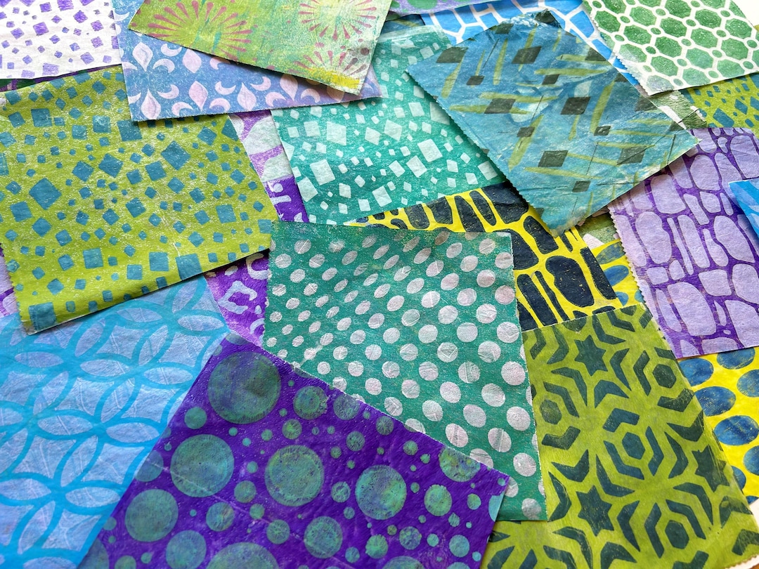 Cool Colors Collage Paper, Hand-painted Lightweight Deli Paper in Green ...