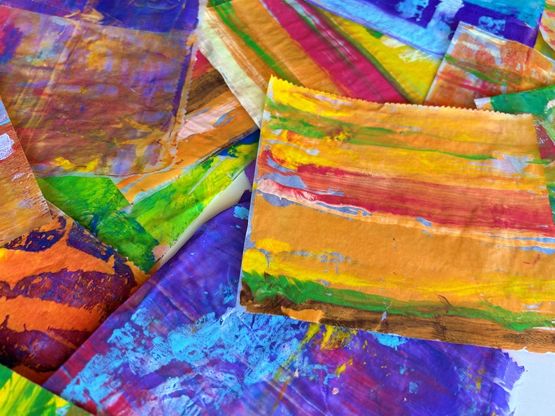 Abstract Bush Strokes Collage Paper 5 Packs, Hand-painted Rapid Art on ...