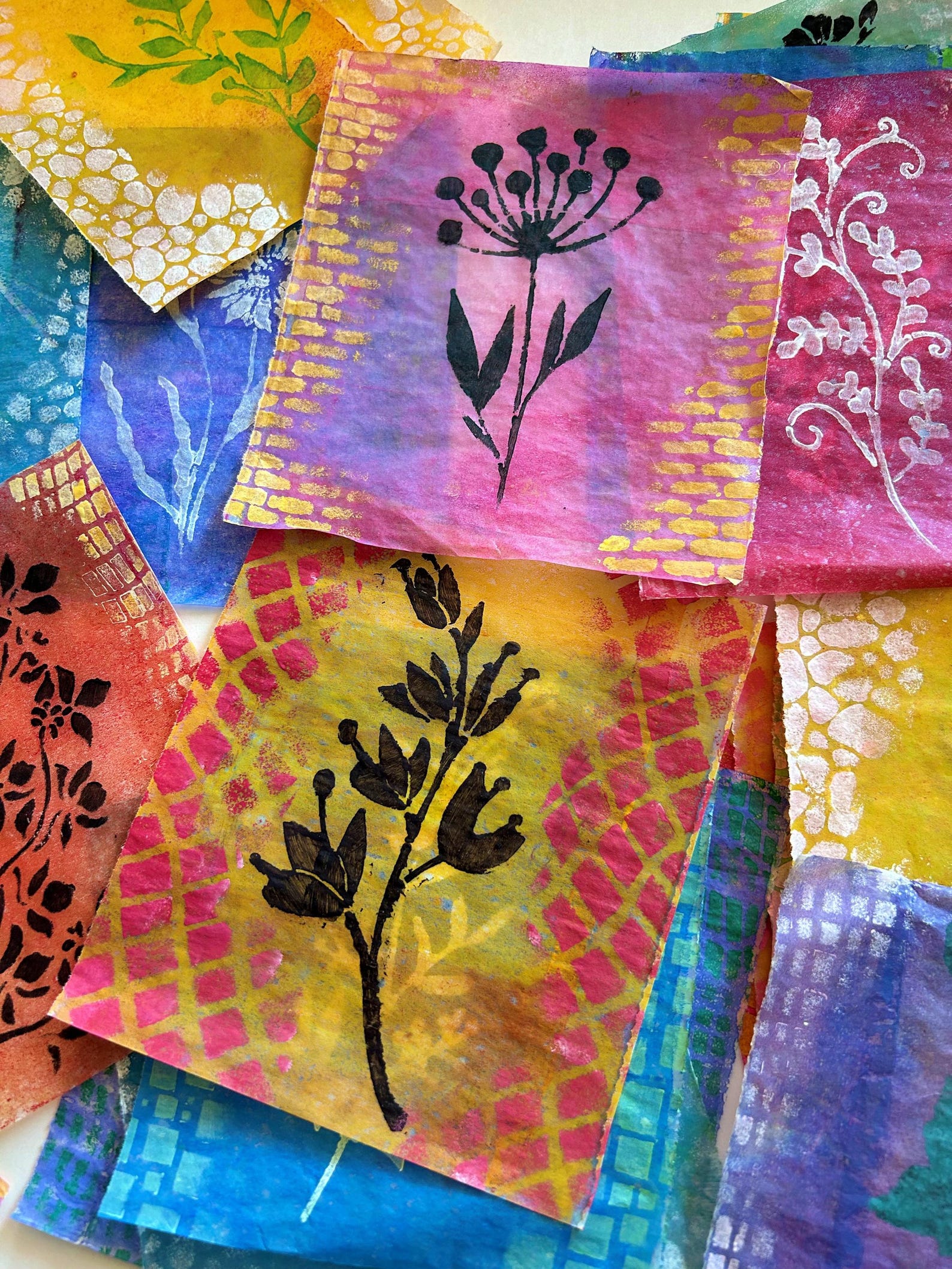 Botanical Collage Paper, Hand-painted Lightweight Deli Paper Floral ...