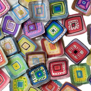 Paper Squares Collage Fodder, Small 2 Inch Colorful Handmade Drawn Cut ...