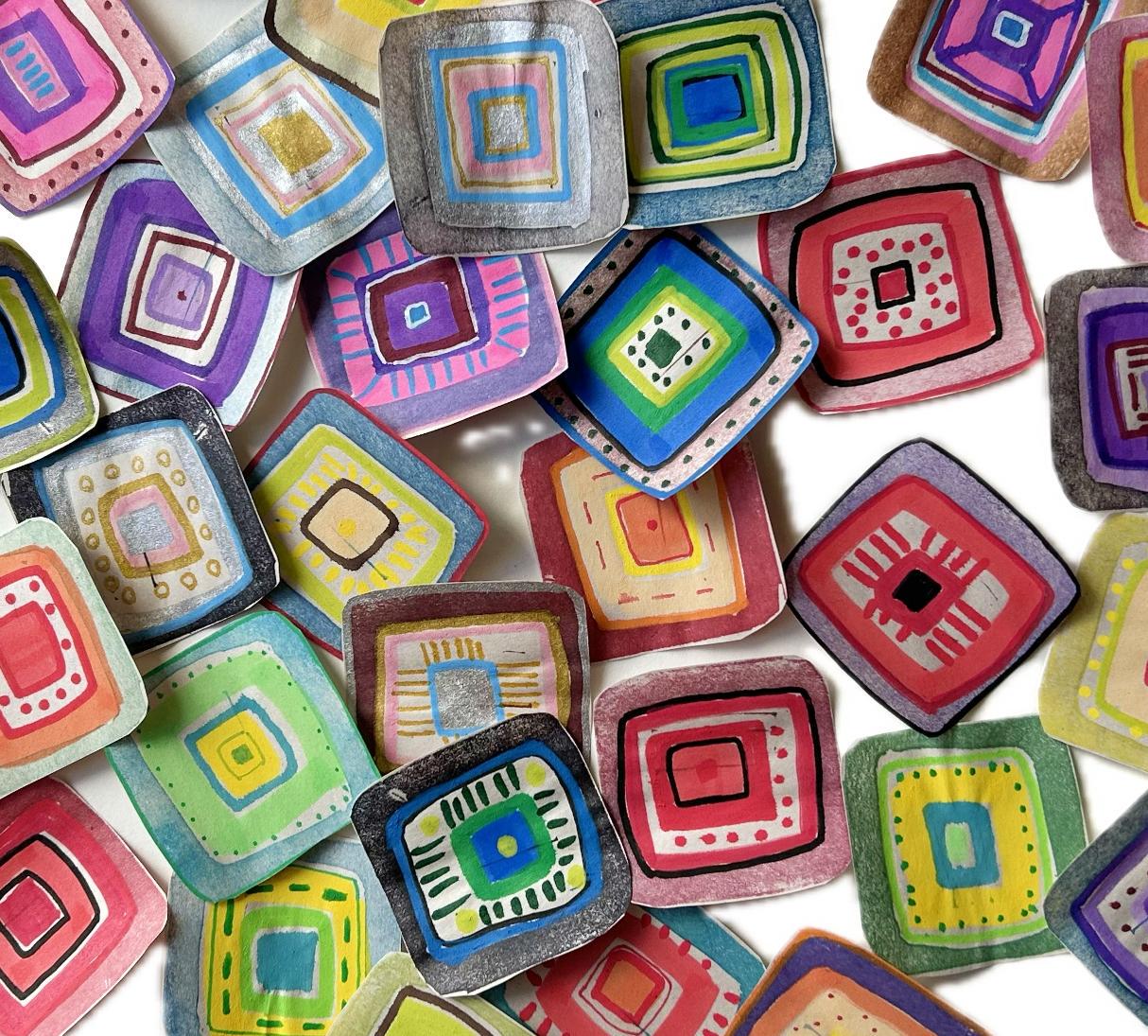 Paper Squares Collage Fodder, Small 2 Inch Colorful Handmade Drawn Cut ...