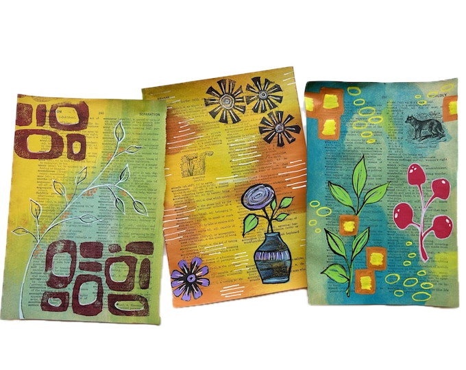 Altered Book Pages Collage Fodder, Mark-making With Carved Rubber ...