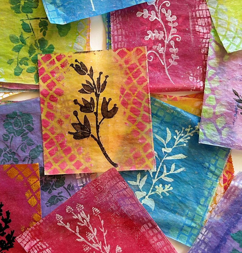 Botanical Collage Paper, Hand-painted Lightweight Deli Paper Floral ...
