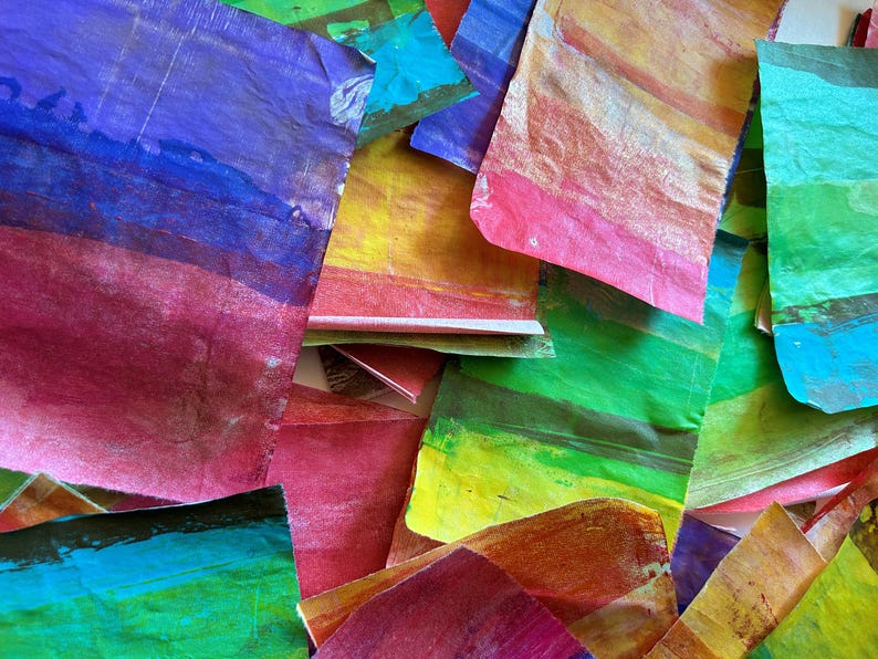 Rainbow Collage Paper Packs, Hand-painted Abstract Rapid Art on ...