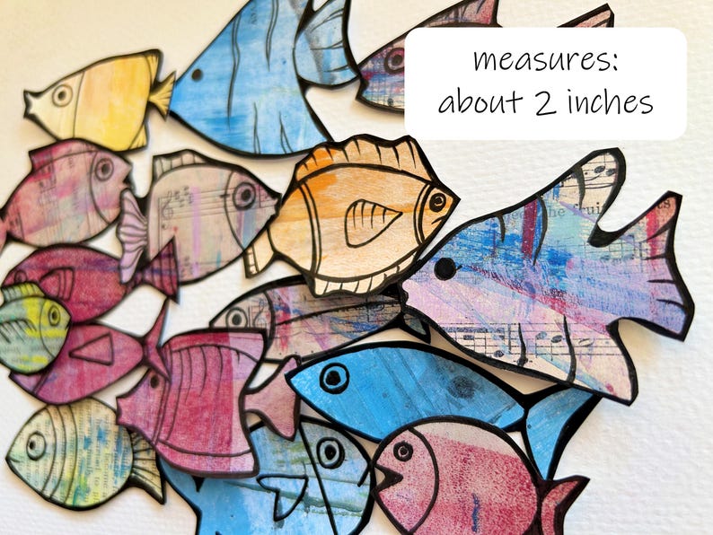 Handmade Fish Collage Ephemera: 2 Inch Art Journaling Pieces (A39 Fish ...