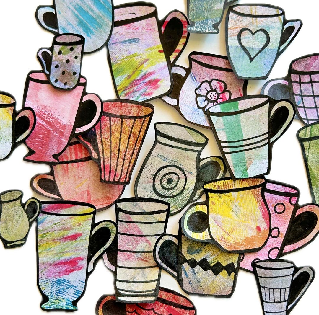 Paper Coffee Mugs Collage Fodder Handmade Ephemera Embellishments Cut ...