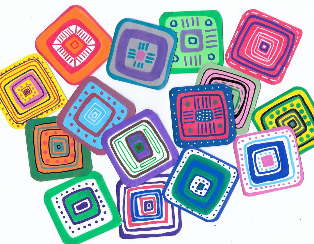 Paper Squares Collage Fodder, Small 2 Inch Colorful Handmade Drawn Cut ...