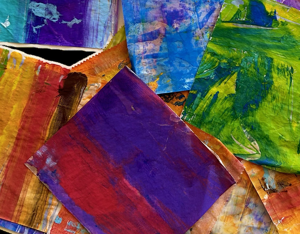 Abstract Bush Strokes Collage Paper 5 Packs, Hand-painted Rapid Art on ...