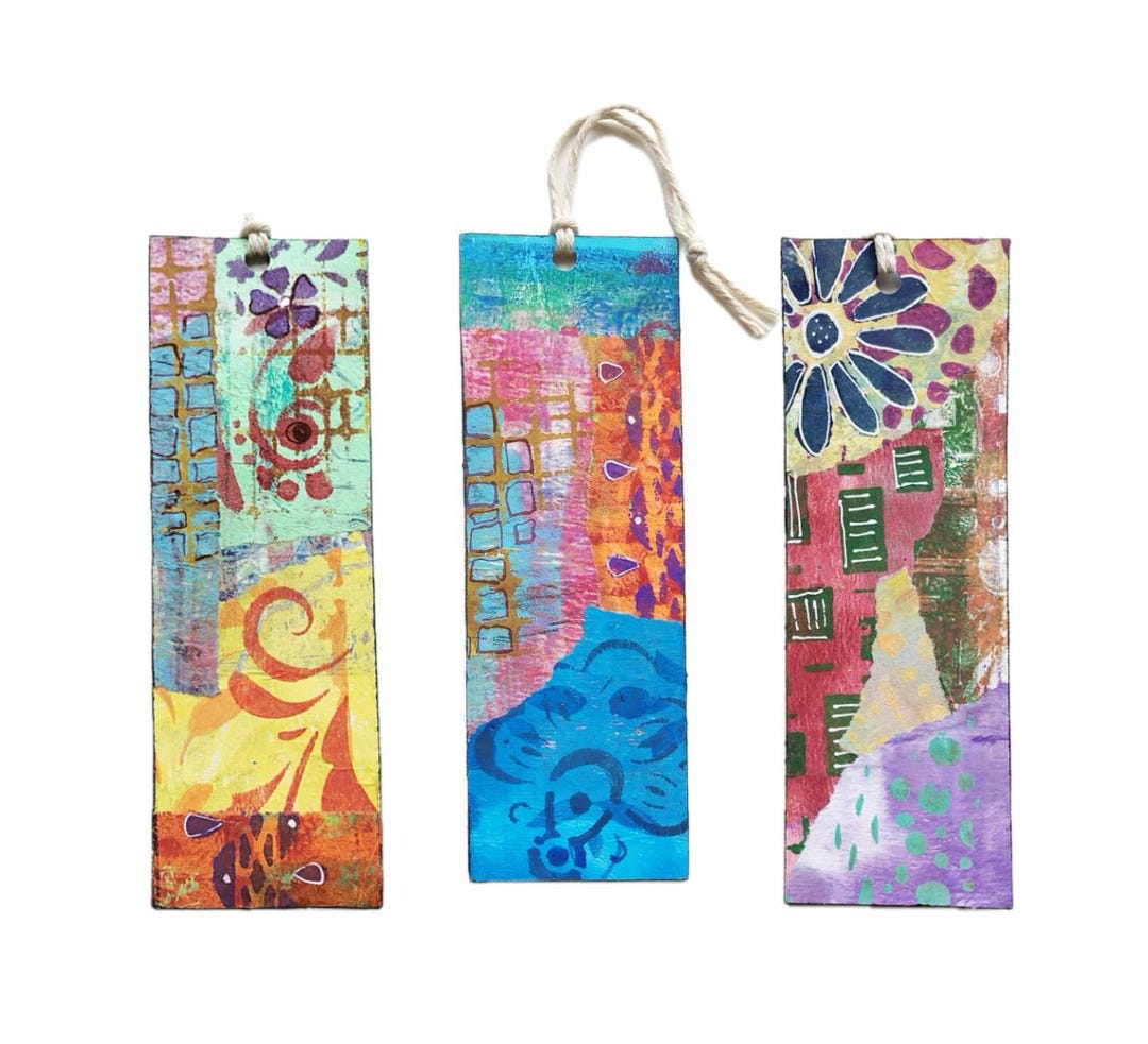 Art Bookmarks, Set of 3 Colorful One of a Kind Handmade Mixed Media Art ...