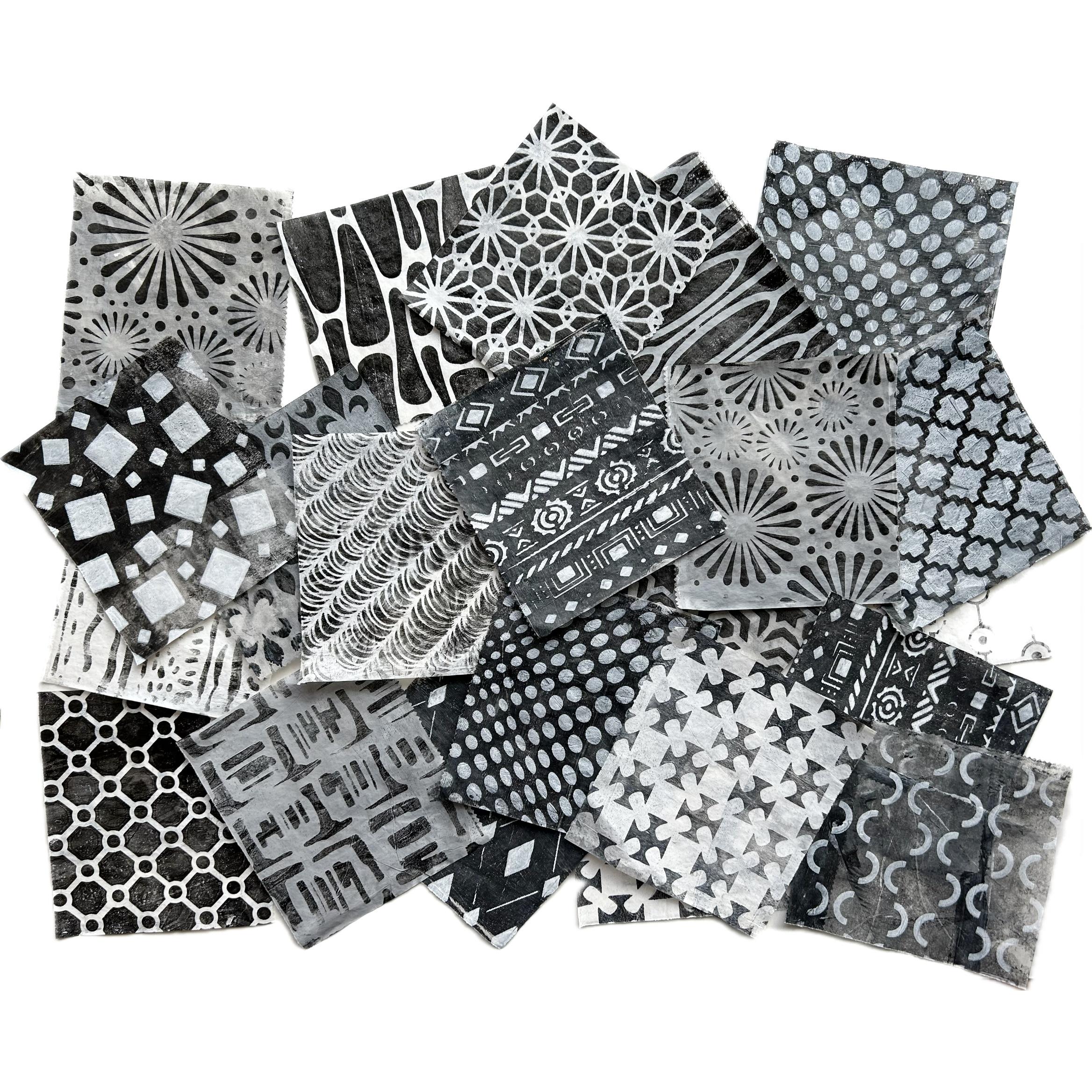 Black & White Collage Paper Pack, Hand-painted Lightweight Deli Paper ...