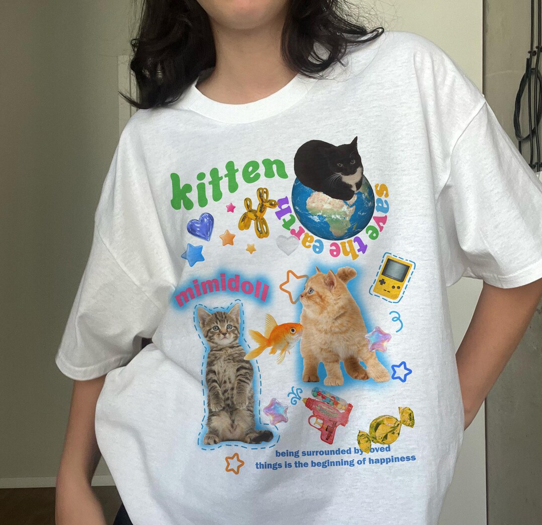 Y2K Fun Silly Cat Shirt 90s Kawaii Kidcore Cat Meme Tshirt, Harajuku ...