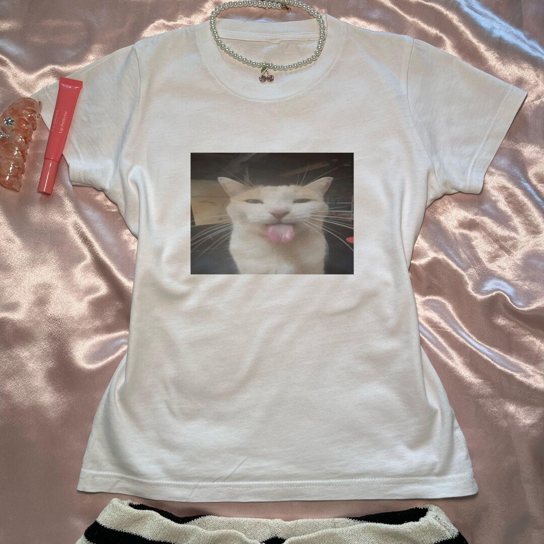 Silly Cat Bleh Y2K Baby Tee 90s Weirdcore Vintage Kitten Baby Tee ...