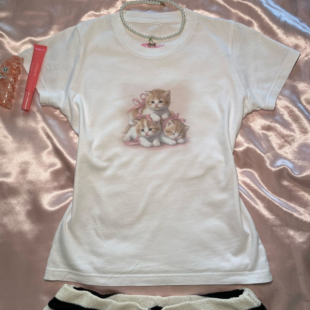 Coquette Baby Tee Kitten Shirt, Y2K Baby Tee, Cute Trendy Dollette ...