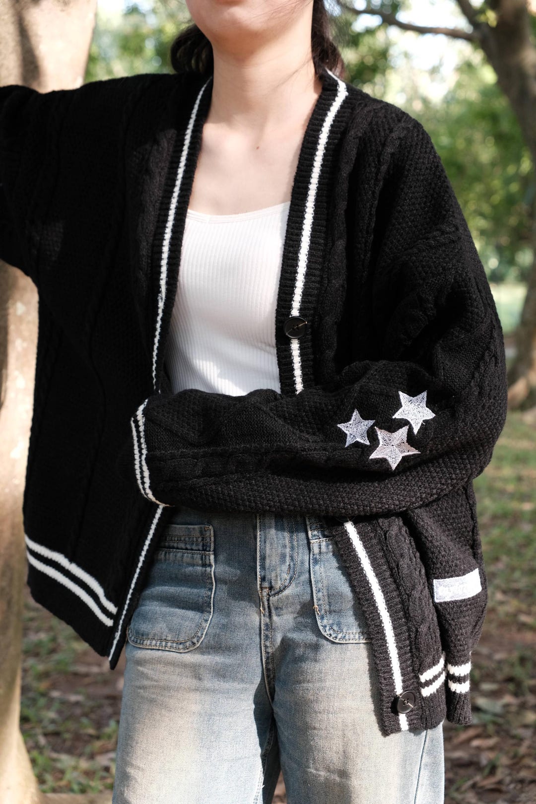 Black Folk Cardigan With Star Embroidery, Swiftie Style - Etsy