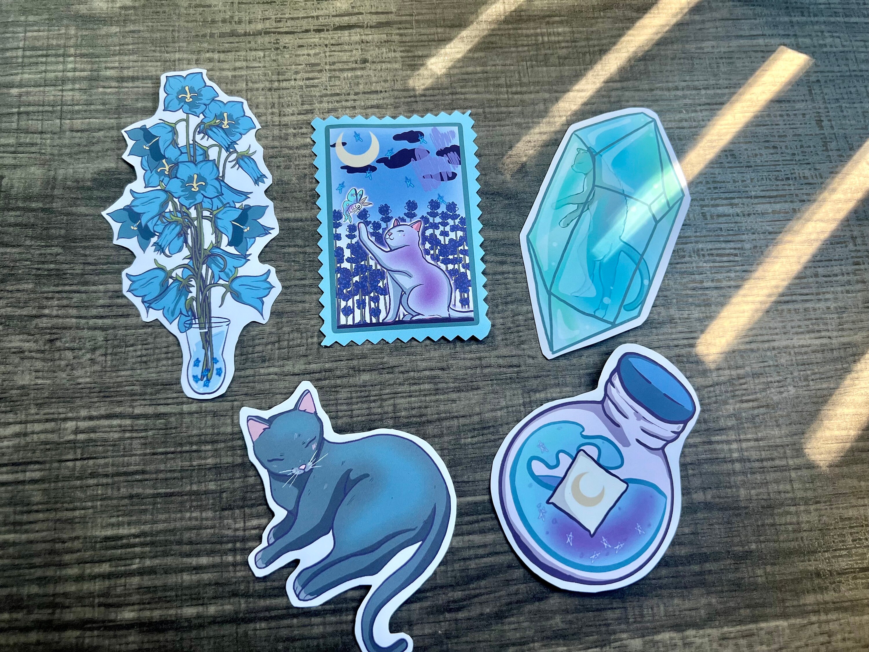 Witchy Blue Spiritual Sticker Pack Set Cat, Potion, Crystal, Blue ...