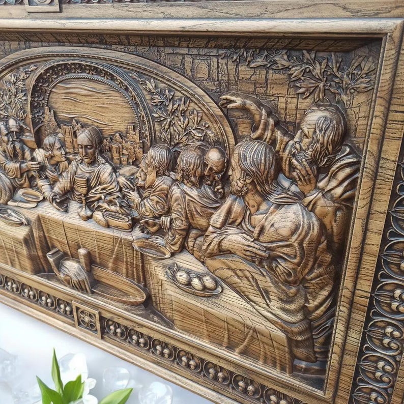 Last Supper Religious Carved Wall Art Gift Wood Carvings Religious ...