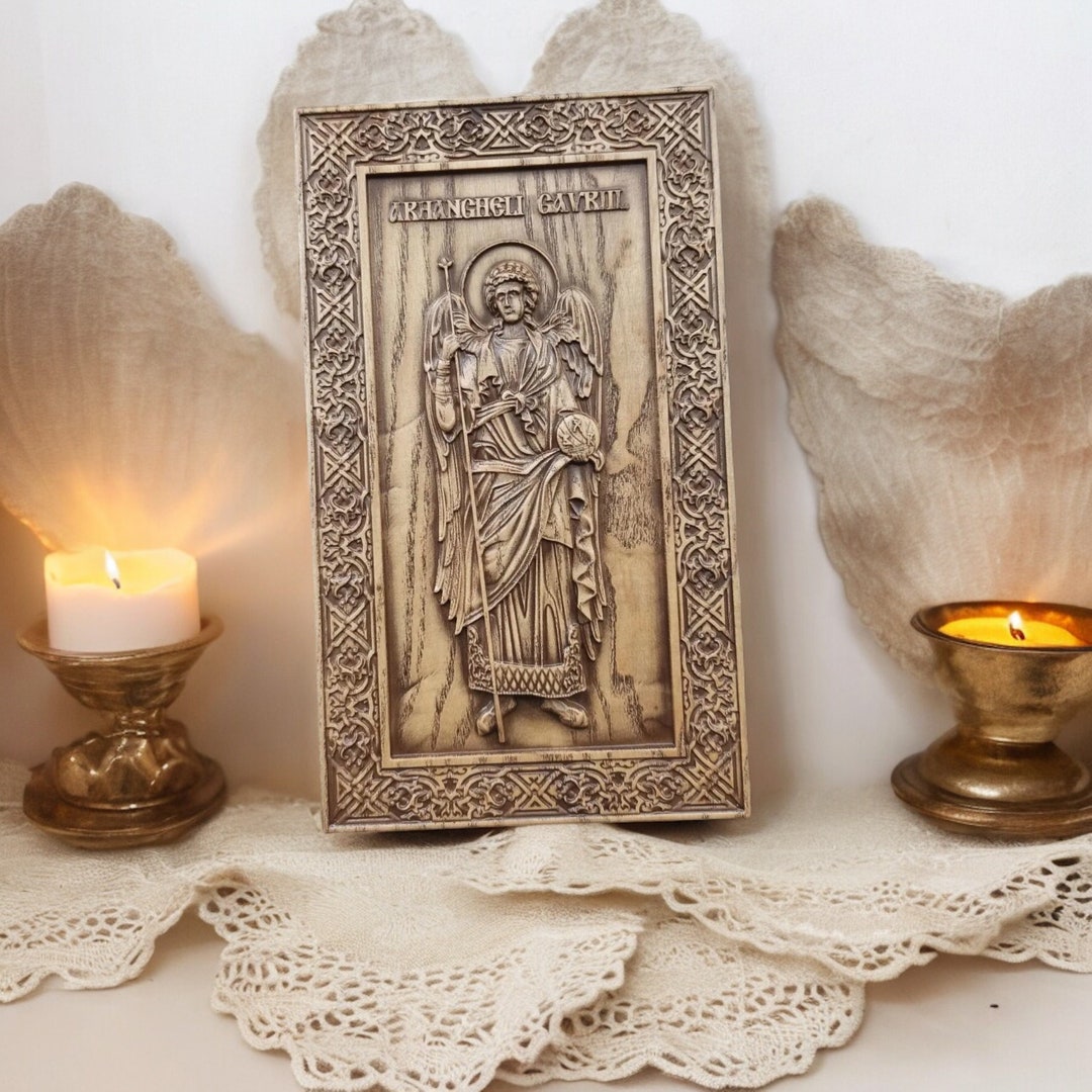 St. Gabriel Icon Archangel Gabriel Wooden Carved Religious Wall Art ...