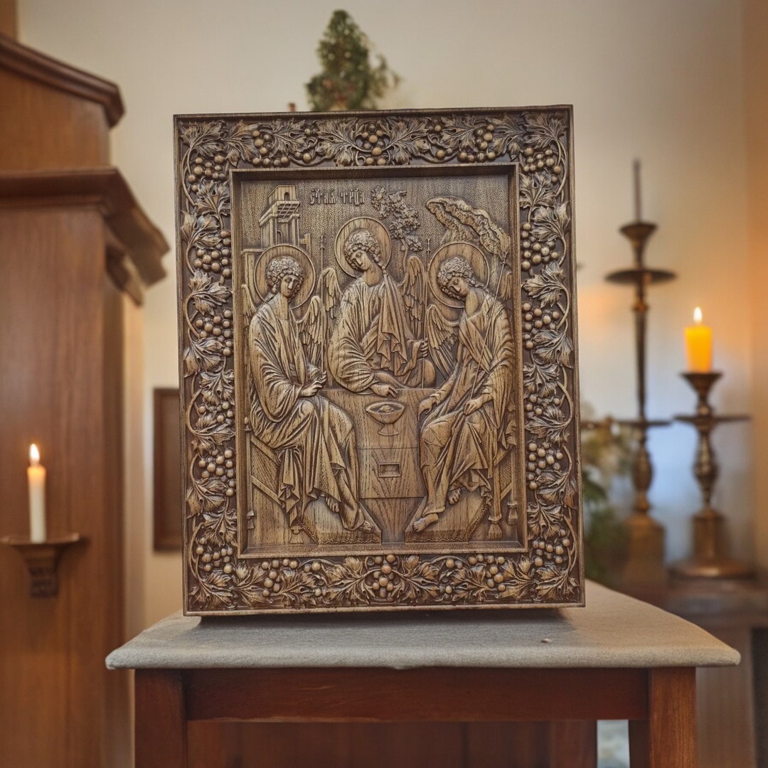 Icon the Holy Trinity Orthodox Icon Wood Religious Picture Wedding Gift Baptism Gift Communion ...