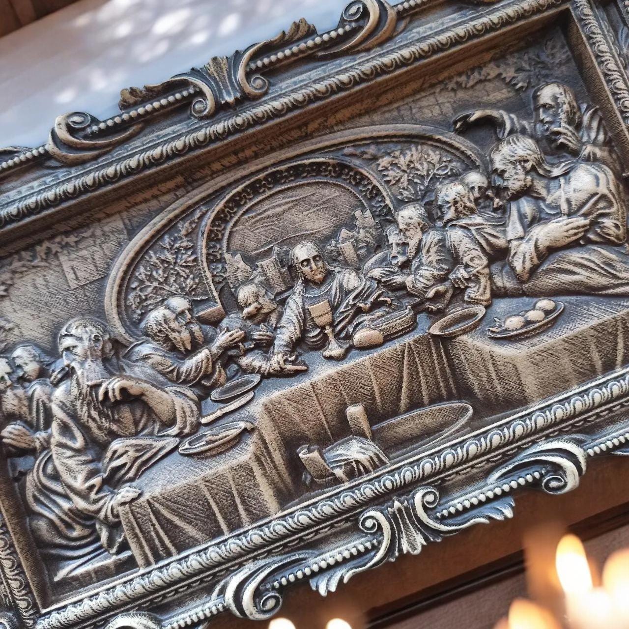 Carved Last Supper Made of Natural Wood Wall Art Lords Supper Catholic ...