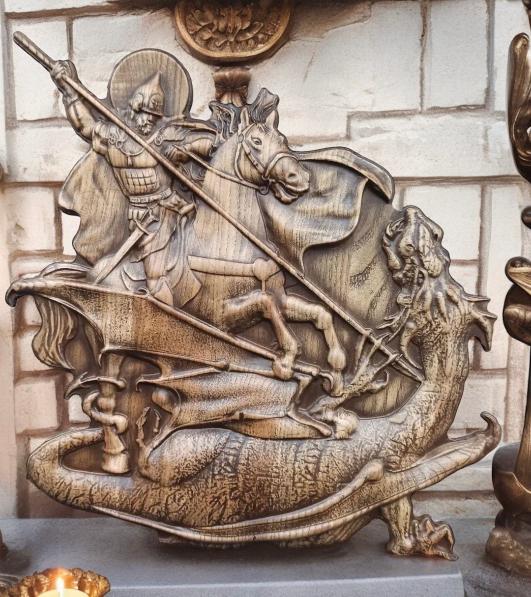 Saint George and the Dracon Wood Carved Icon of Saint George the ...