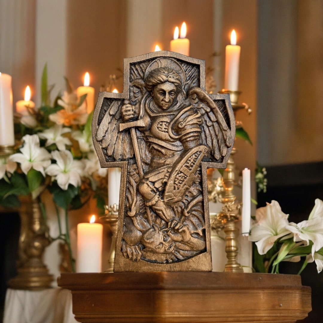 Archangel Gabriel Statue Carved Wood Sculpture Catholic Religious Art ...