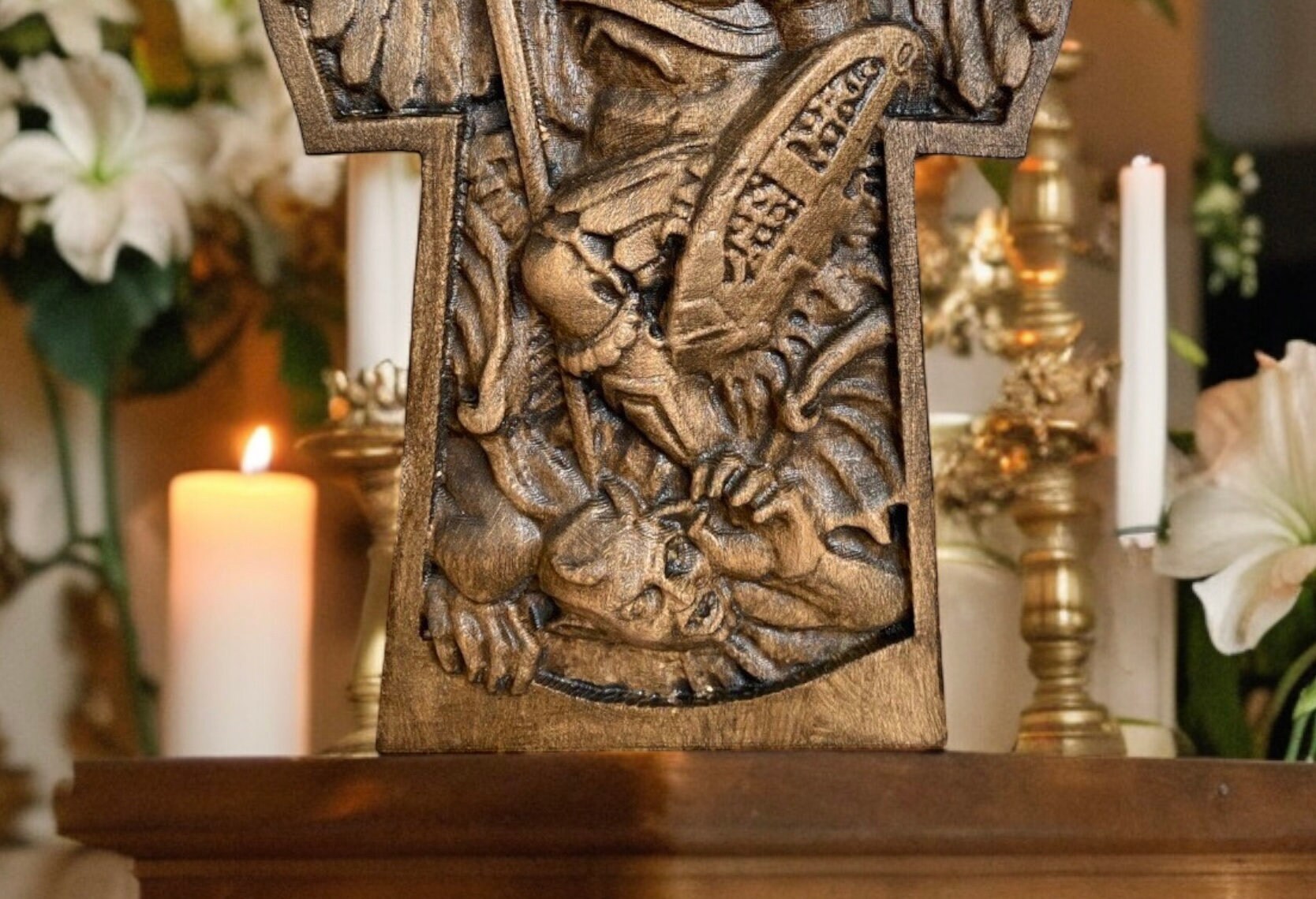 Archangel Gabriel Statue Carved Wood Sculpture Catholic Religious Art ...