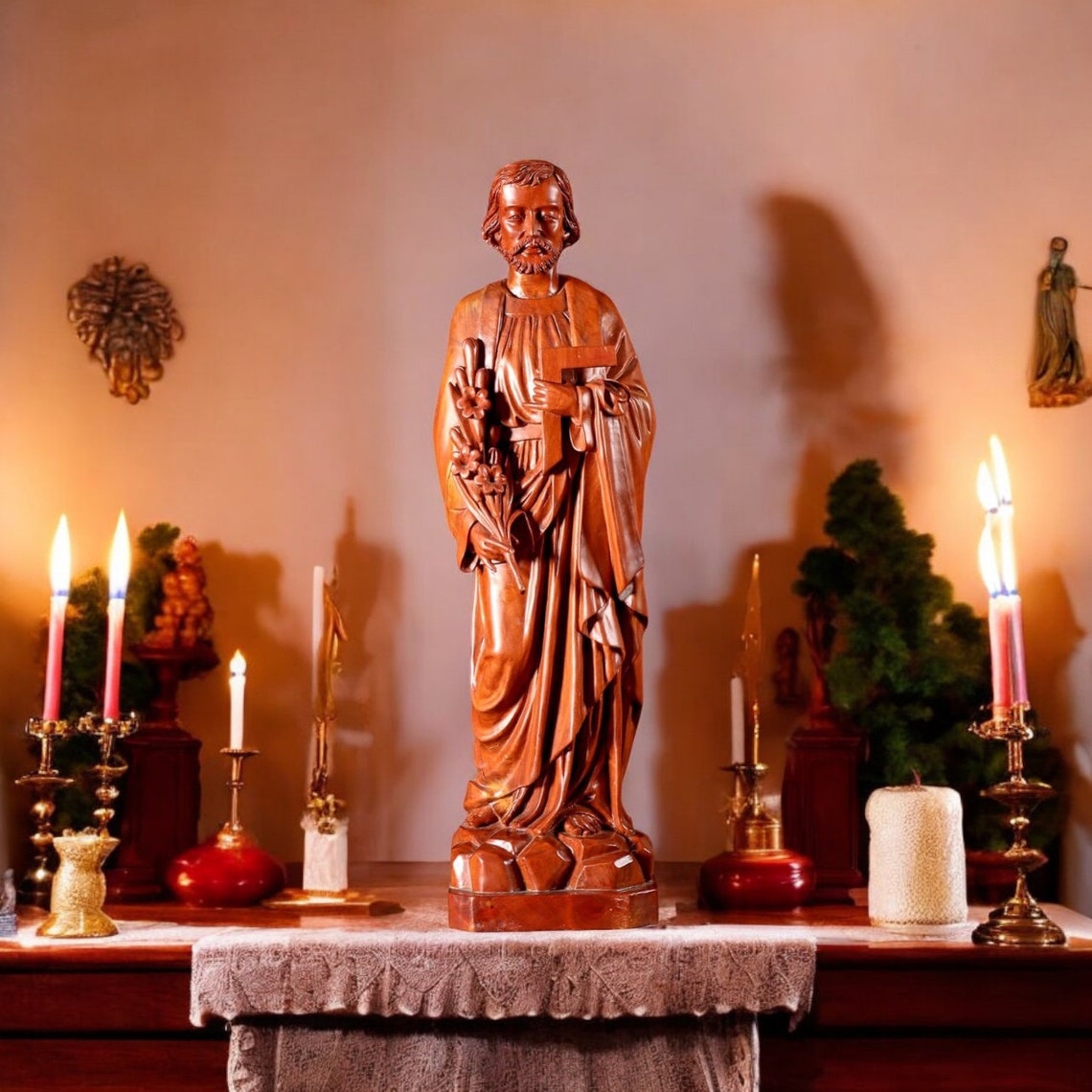 St. Joseph Statue for the Home Altar Saint Joseph Wooden Statue ...