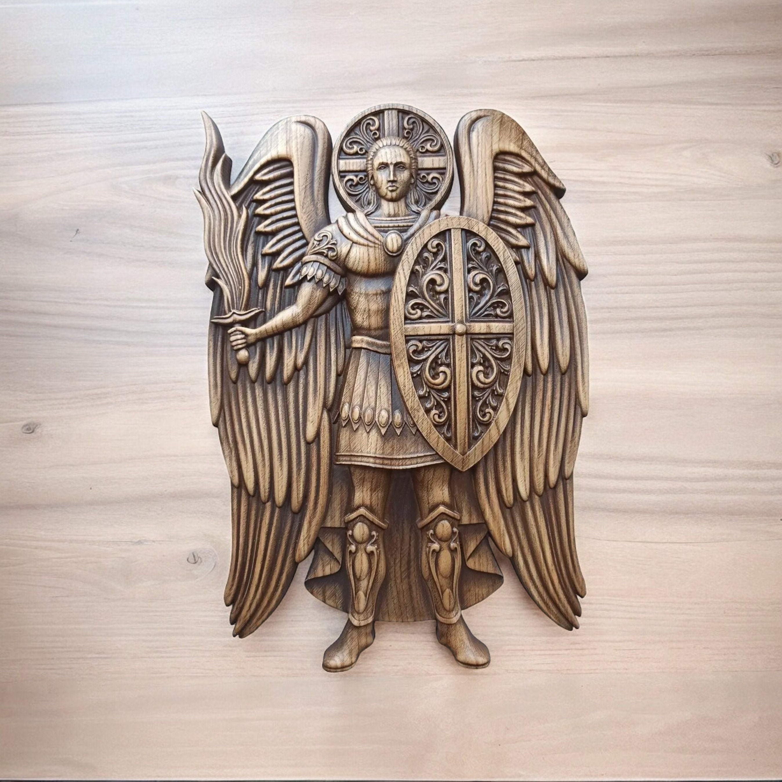 Archangel Michael Wall Plaque St Michael Wooden Statue Wood Carvings ...