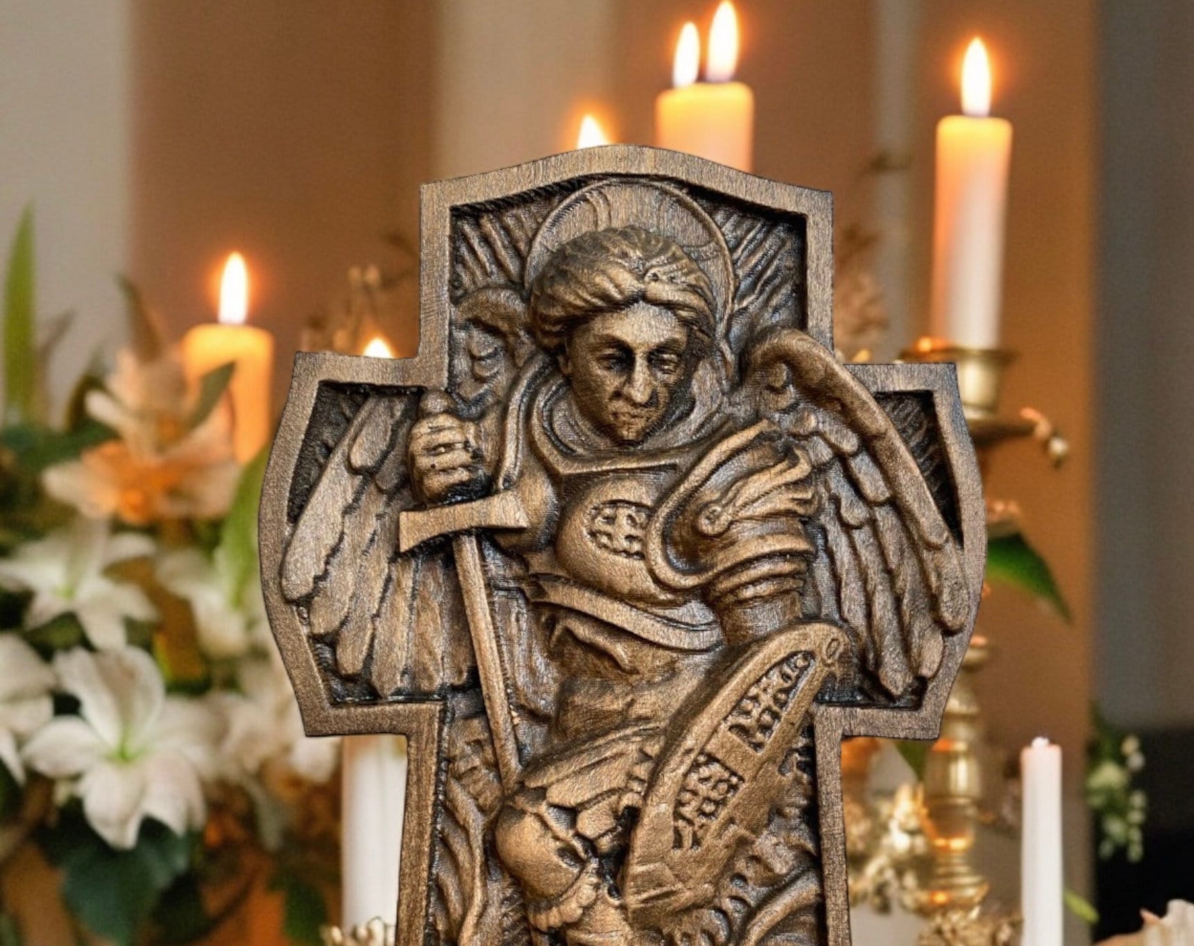 Archangel Gabriel Statue Carved Wood Sculpture Catholic Religious Art ...