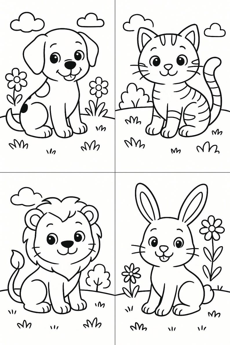Kids Coloring Pages, 8 Animals! - Etsy