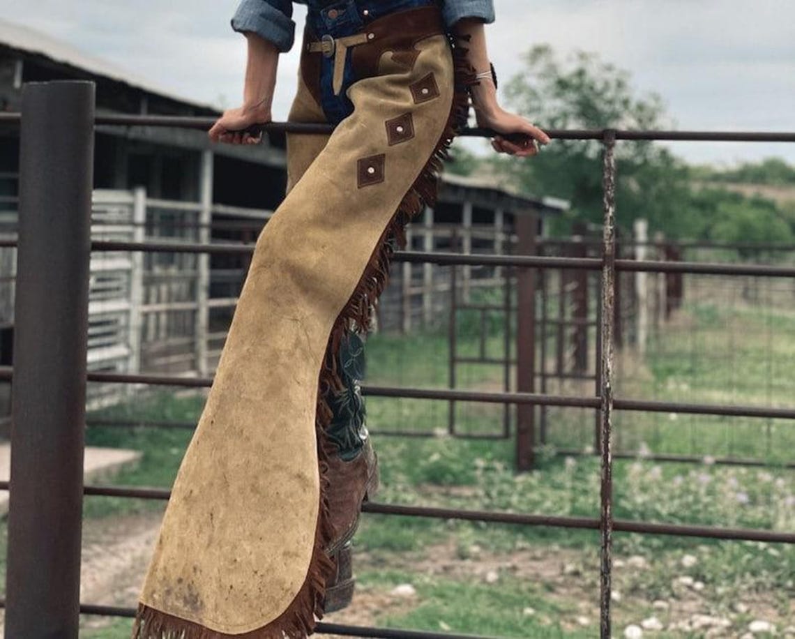 Handmade Cowgirl Chap Cowhide Suede Leather Pant Rodeo Chap Western ...
